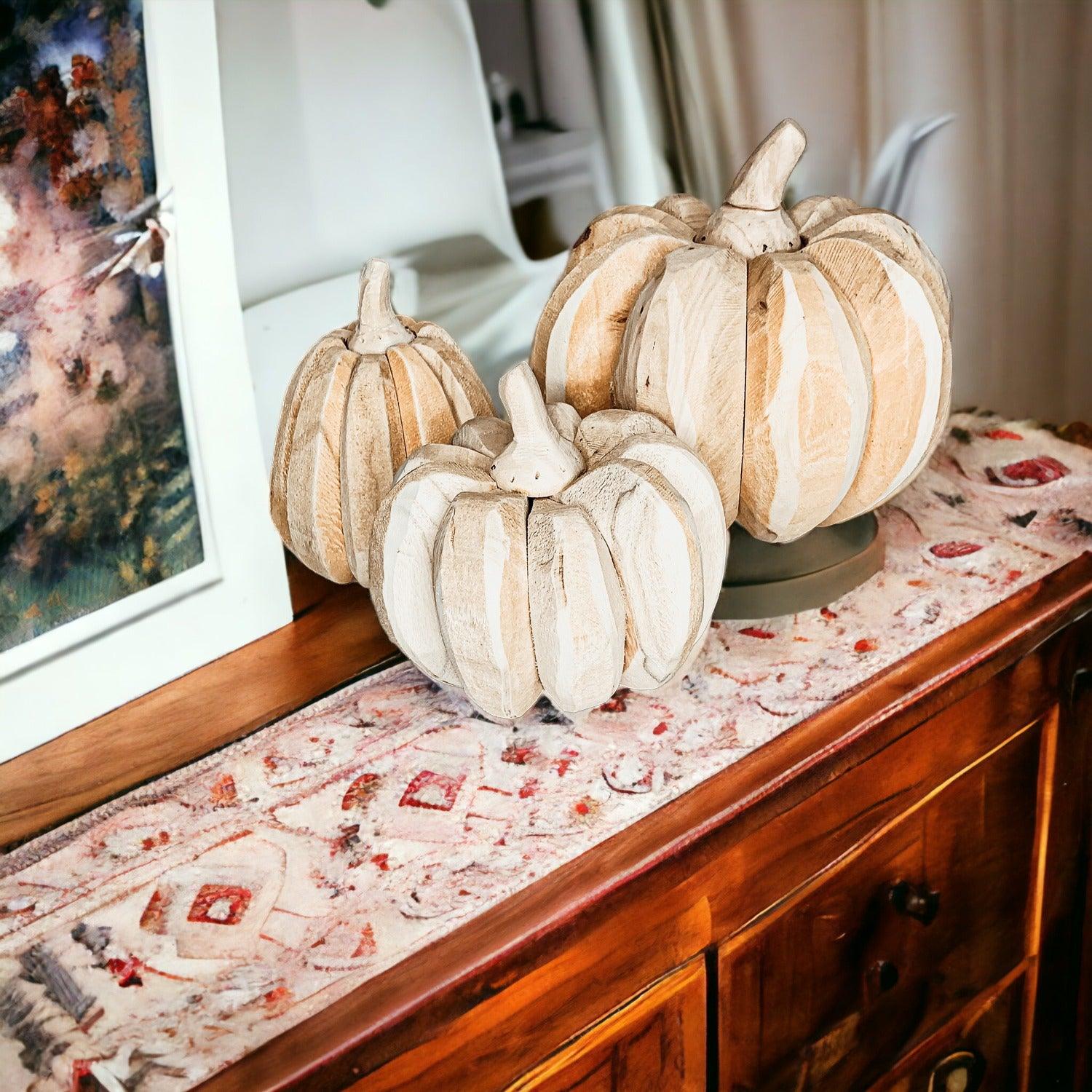 Wooden Pumpkin Trio Set, Handmade Wood Pumpkin Decor – Gia Roma