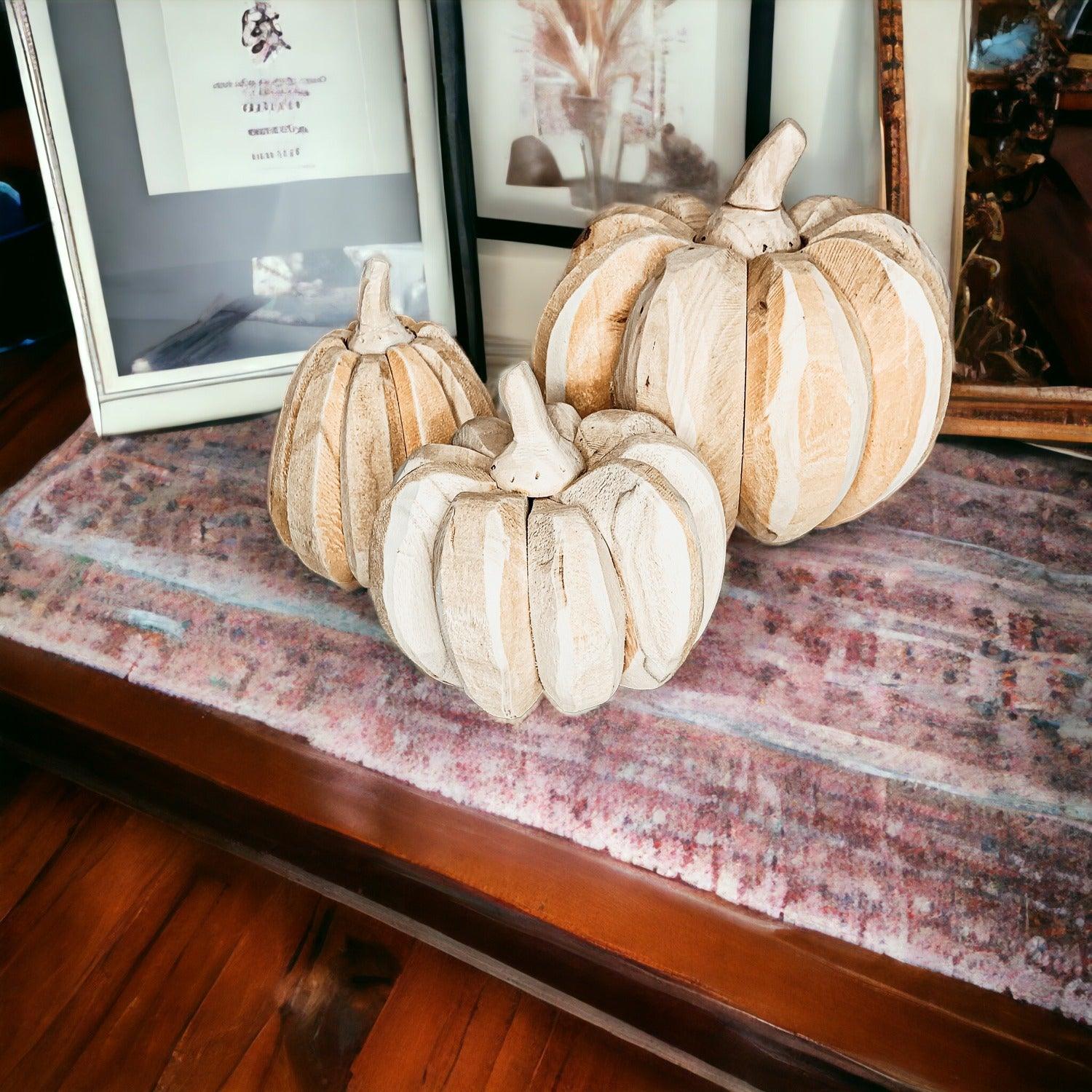 Wooden Pumpkin Trio Set, Handmade Wood Pumpkin Decor – Gia Roma