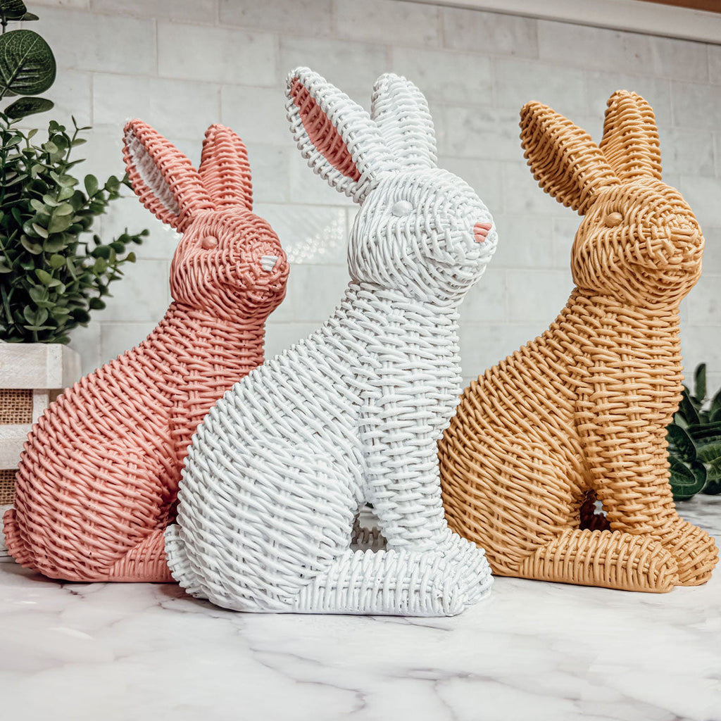 Rattan Easter Bunny Home Decor | Handcrafted Resin Bunny Figurine – Gia ...