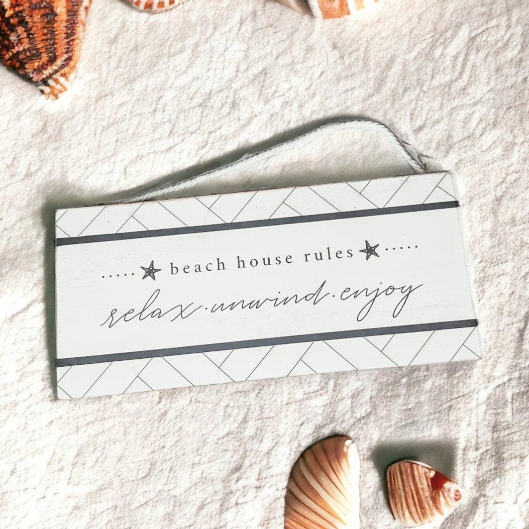 Beach House Rules Ledgie Sign - Wooden Rope Hanging Sign – Gia Roma
