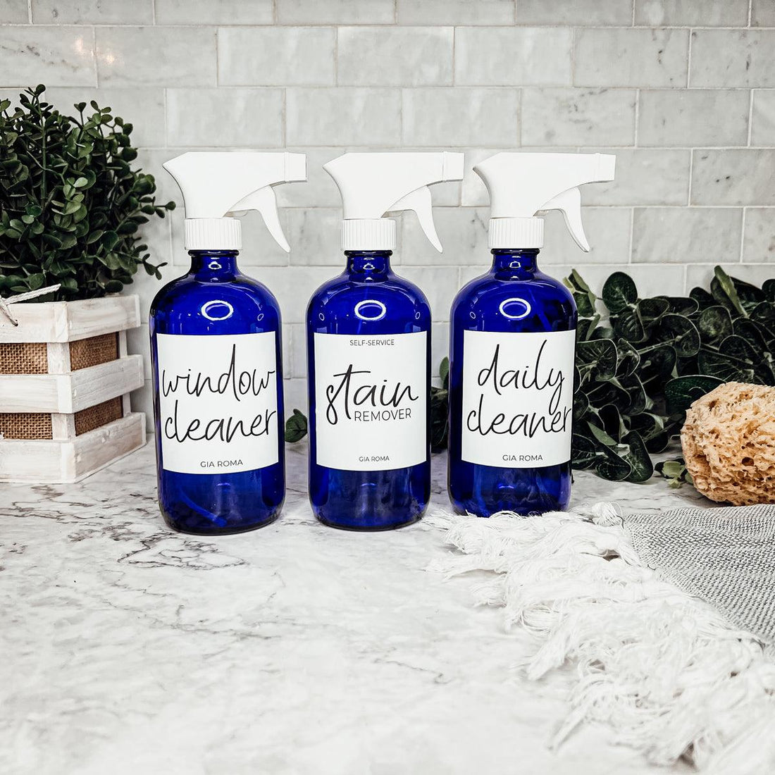Glass Cleaning Bottles with Spray Pump - Farmhouse Reusable Cleaning ...